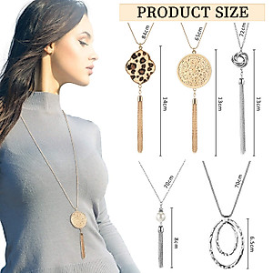 Hicarer 5 Pieces Tassel Long Necklaces for Women Knot Disk Tassel Statement Boho Sweater Chain Necklace Set (Chic Style)
