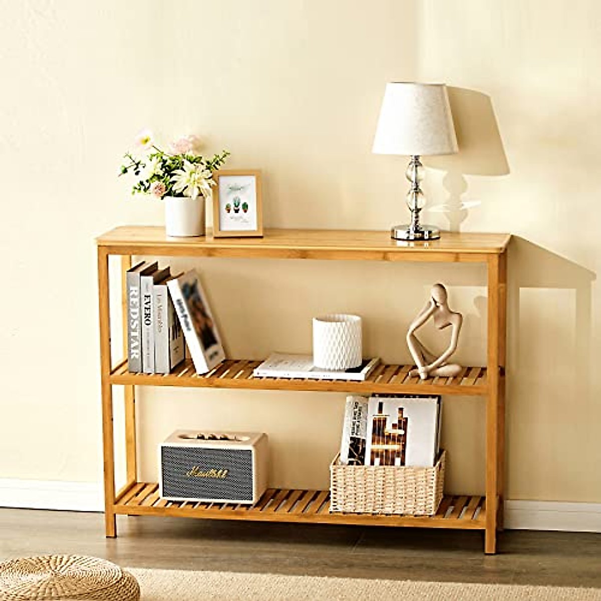 SINWANT Narrow Console Table,Bamboo Sofa Table with 2 Mesh Shelves,Entryway Table Foyer Table for Hallyway,Front Hall,Couch,Living Room,Kitchen etc. Long Console Tables for Entryway,39.4 inch