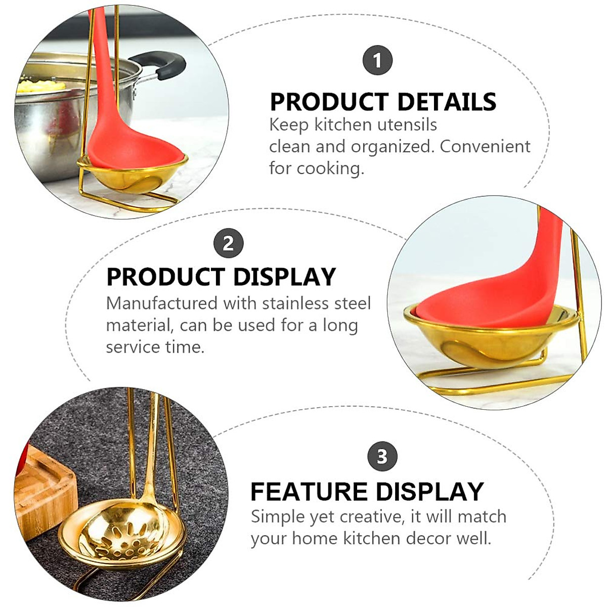 DOITOOL Stainless Steel Soup Ladle Spoon Rest Kitchen Utensil Rest Gold