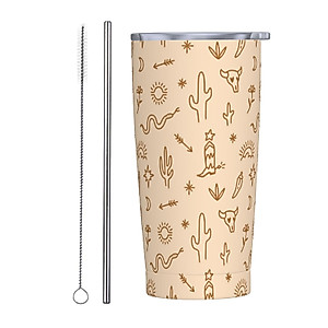 CHASOEA Western Tumbler 20oz Boho Western Stainless Steel Insulated Tumblers with Lid and Straw Beige Travel Coffee Mug Tea Wine Cups Water Bottle Western Gifts for Women
