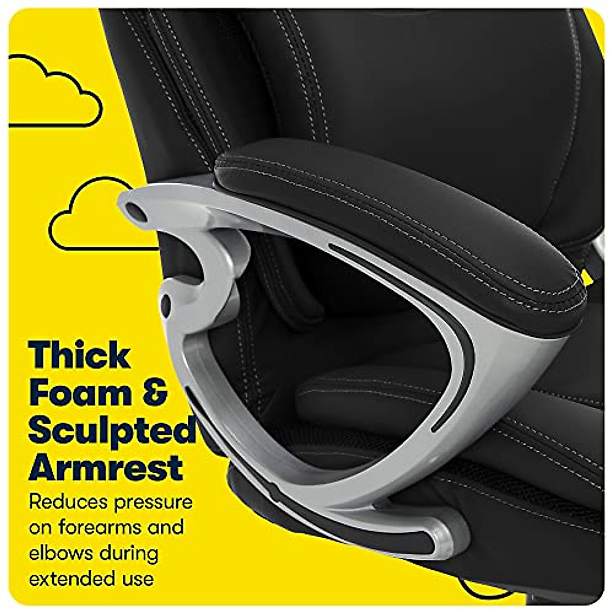 Serta AIR Health and Wellness Executive Office Chair, High Back Big and Tall Ergonomic for Lumber Support Task Swivel, Bonded Leather, Black