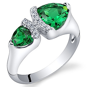 PEORA Simulated Emerald Forever Us Two-Stone Ring for Women 925 Sterling Silver, 1.50 Carats total Trillion Shape, Sizes 9