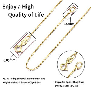 Jewlpire 18K Over Gold Chain Necklace for Women Girls, 925 Stering Silver Chain 1mm Sturdy & Shiny Women's Chain Necklaces Cable Chain, 16 Inch