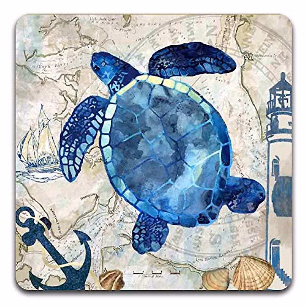 Watercolor Sea Turtle Square Coaster Set - Made of Recycled Rubber - Set of 4