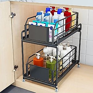 YEPLINS Under Sink Organizers and Storage, 2 Tier Bathroom Organizer Countertop,Bathroom Organizer Under Sink Drawers Slide Out Storage Shelf