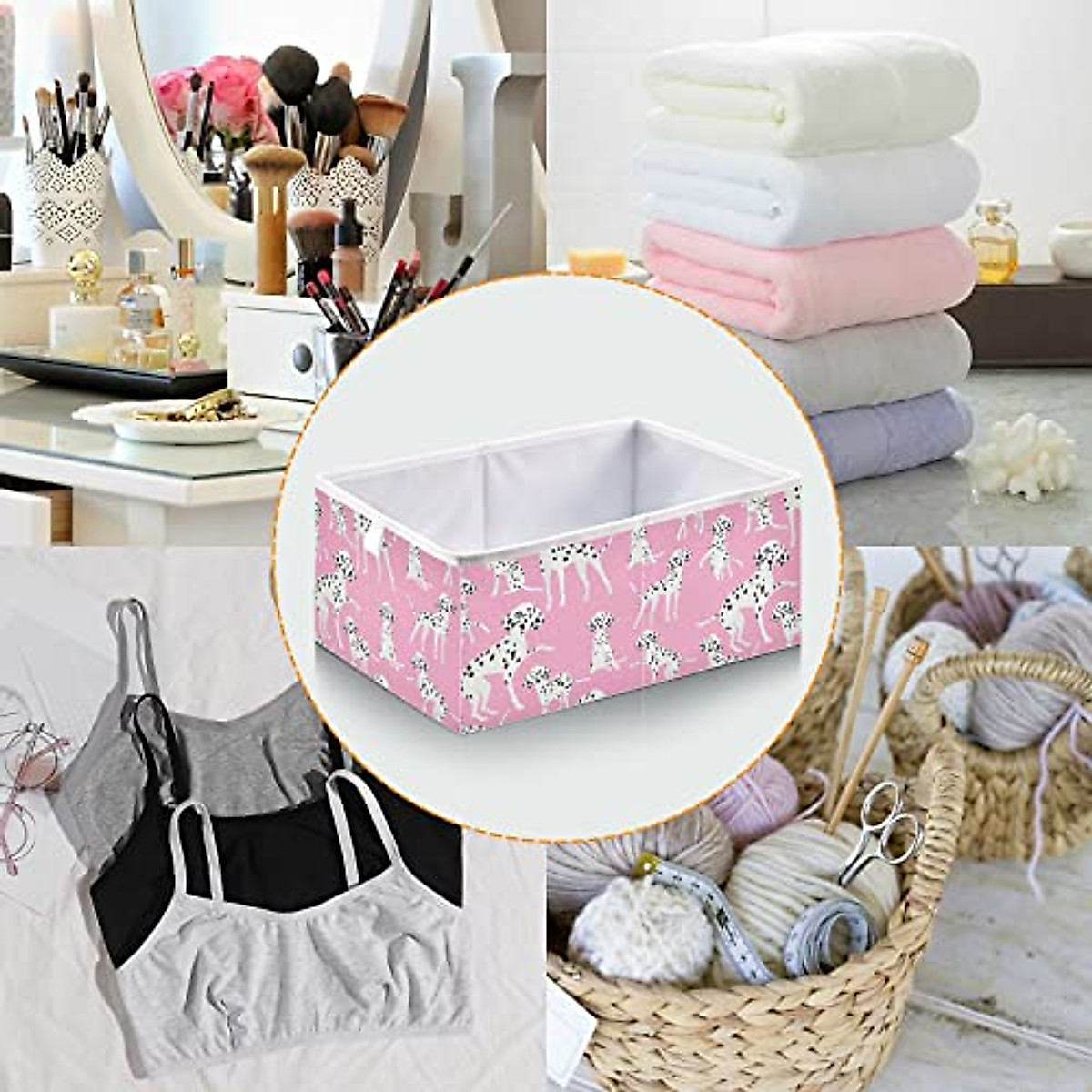 Dalmatian Dog Foldable Cloth Shelf Baskets Rectangle Toy Storage Bins Box with Handles for Clothes Toy Gift Storage 15.75x10.63x6.96 Inches