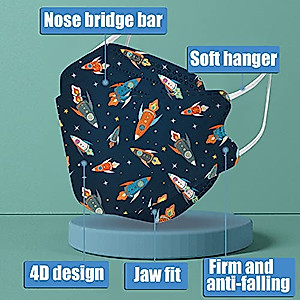 HEALT 50Pcs Kids Disposable Face_Masks with Designs ,4-Ply Printed 4D Facemasks with Nose Wire for Boys Girls School Outdoor (KF_94_Kid, Space_1) 50 Count (Pack of 1)