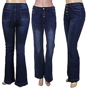 Andongnywell Womens Classic Stretchy Flare Jeans Stretch Slim Bell Bottom Wide Leg Denim Pants Trousers (Blue,X-Large)