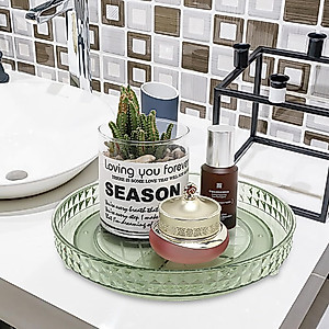 Lazy Susan Organizer with Handle, 11 Inch Lazy Susan Turntable for Bathroom Dresser, Round Spinning Organizer for Makeup Perfume Spices Counter (11" Clear Green)