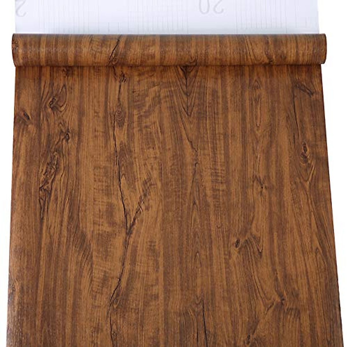 PoetryHome Self Adhesive Dark Teak Wood Wall Paper Shelf Liner for Kitchen Cabinets Table Desk Countertop Furniture Wall Decor 15.7x117 Inches