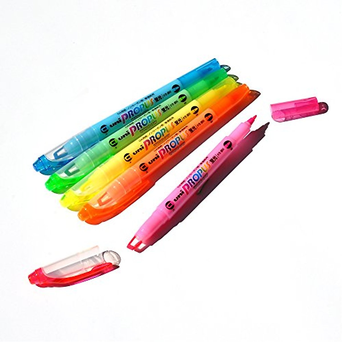 uni Propus Window Double-Sided Highlighter Pen with 4.0 mm/0.6 mm Twin Tip, 5 Color Set (PUS102T5C)