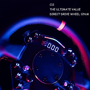 CAMMUS Racing Simulator Steering Wheel C12, Leather Steering Wheel Cover + Multifunction Controls, Real Force Feedback, Magnetic Paddle Shifters, PC High Performance Operation - Black