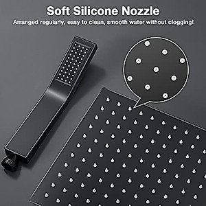 Brightify Shower Faucet Set, 10" Black Rain Shower Head Ceiling Mount with Handheld Spray, High Pressure Bathroom Mixer Shower Set Wall Mounted Shower System Rough-in Valve and Trim Kit