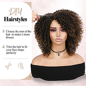 Hanne Fashion Short Kinky Curly Wigs Ombre Brown Side Part Wig Afro Curly Wig Twist Out Wigs Heat Resistant Fiber Synthetic Full Wigs for Black Women (1B 30#)