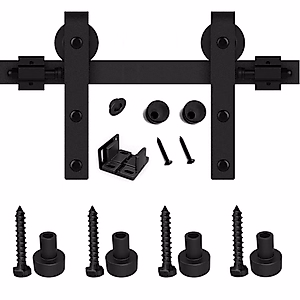 CCJH 4FT Mini Sliding Barn Door Hardware Kit Closet Cabinet 48" Track System Carbon Steel Basic Roller Hanger for Single 24" Wide Door Panel