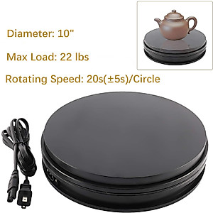 Homend 110V Electric Motorized Rotating Turntable Display Stand, 10inch/25cm Diameter 22lb Load, 360 Degree Rotating in Either Direction, for Photography, Showcase (Black, 10inch/25cm)