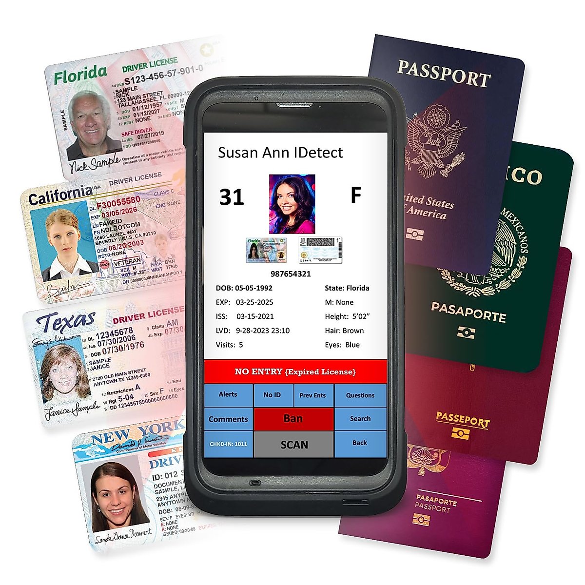 ID Scanner - Drivers License and Passport Scanner and Reader - Age Verification and Customer Management - Quantum Edge V3 Includes Handheld Scanner, Outer Carry Case, & Accessories