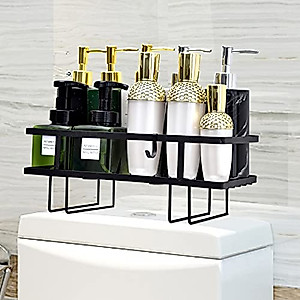 BALANDUKO Bathroom Organizer Over The Toilet Storage Shelf, Iron Restroom Organizers with Hanging Hook & Adhesive Base, No Drilling Space Saver with Wall Mounting Design (Black)