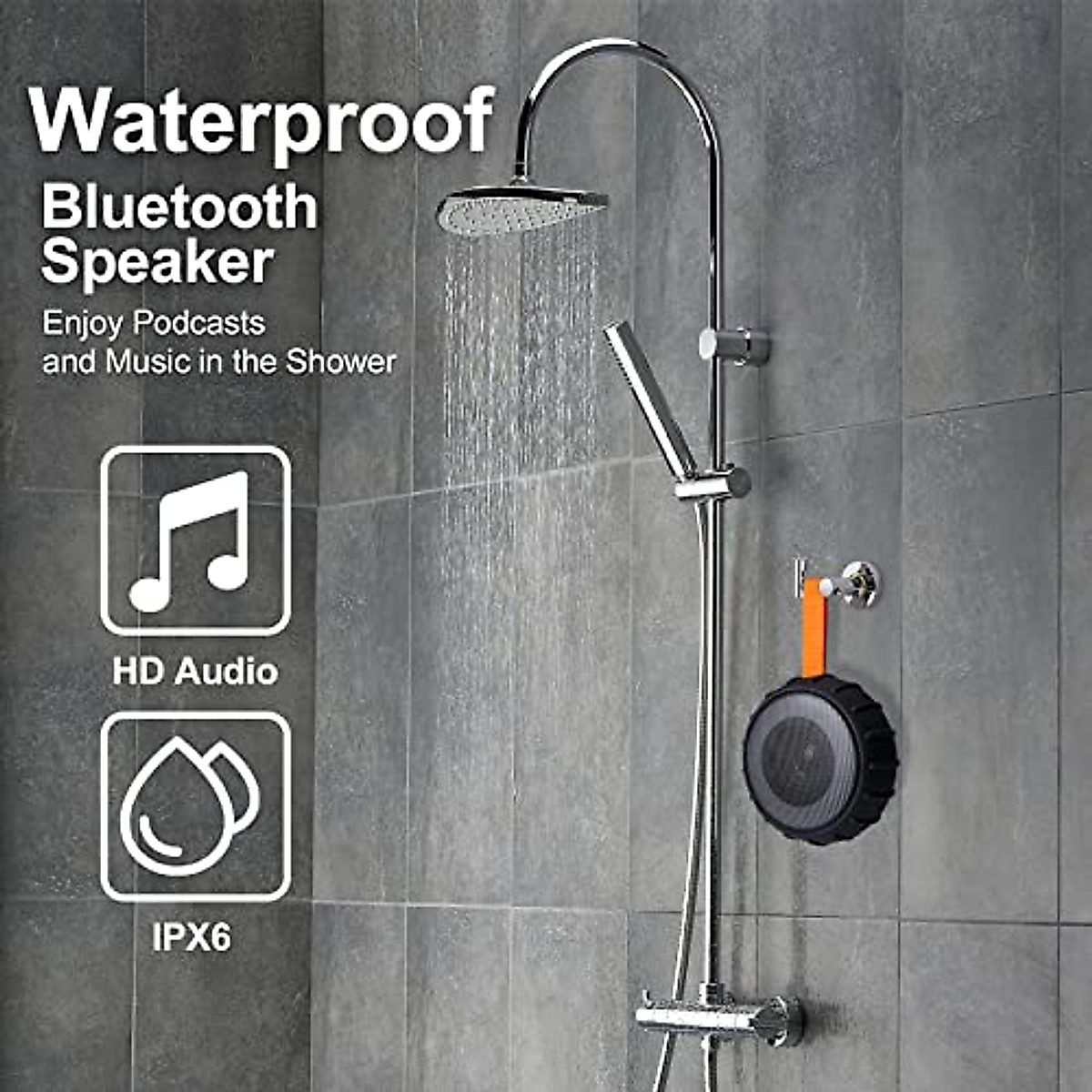 Mini Bluetooth Waterproof Speaker for Shower - True Wireless Speaker with LED Light, Built-in Microphone, 5H Playtime - Portable Speaker for Bathroom, Pool, Beach, Camping, Boating