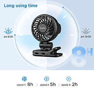 Stroller Fan, EasyAcc Rechargeable Battery Operated Mini Fan Clip on Fan, 540° Rotation Portable Fan with Narrow Gap Grille for Baby Safety, 3 Speeds Personal Desk Fan for Crib Umbrella Straps (Black)