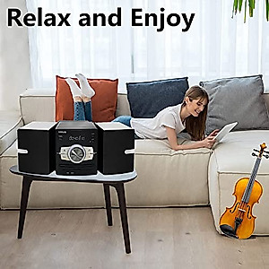 Home Stereo System with CD Player FM Radio Bluetooth AUX in/USB in, Earphone Jack, Remote Control, 30W HiFi Shelf Stereo System