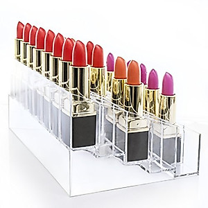 Benbilry Lipstick Holder, 40 Space Acrylic Lipstick Holder Organizer Case Display Rack，40 Slots (in a 8 x 5 Arrangement) Stand Cosmetic Makeup Organizer Lipstick, Brushes, Bottles More