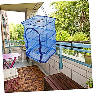 JOINPAYA Foldable Fish Cage Plants Foldable Basket Plants Outdoor Folding Fish Hanging Net Hanging Mesh Bag Fish Drying Rack Hanging Nylon Multi-Layer Net Vegetable Hanging Cage Blue