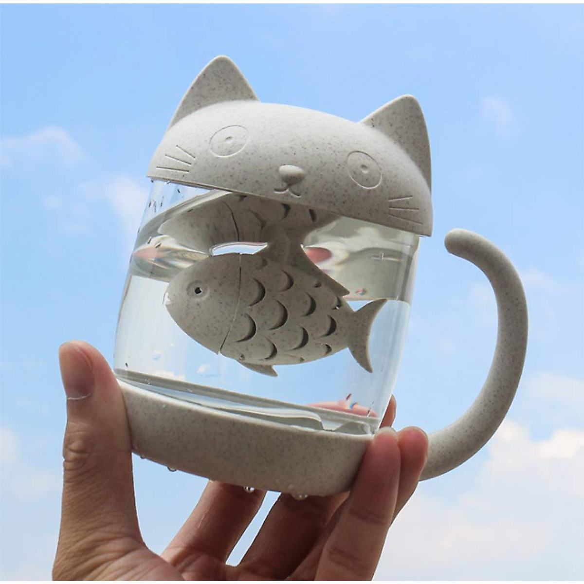 10 oz Cat Glass Cup Tea Mug with Infuser Set and Lid,Glass Teas Mug with Handle,Transparent Tea Cup with Fish Shaped Strainer Filter