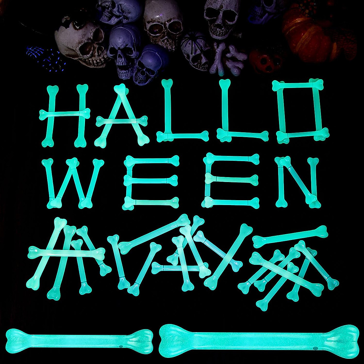 TORINALITAL 60Pcs Halloween Mini Bones, Miniature Glow Decorations, Artificial Plastic Skeleton for Gatherings Decoration Caveman Theme Costume Supplies