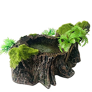 Hamiledyi Reptile Tank Decor Resin Reptile Platform with Artificial Plants Reptile Water Dish Food Bowl Reptile Feeding Dish for Lizard Small Turtle Gecko Water Frog Snake Amphibian Crawling Platform