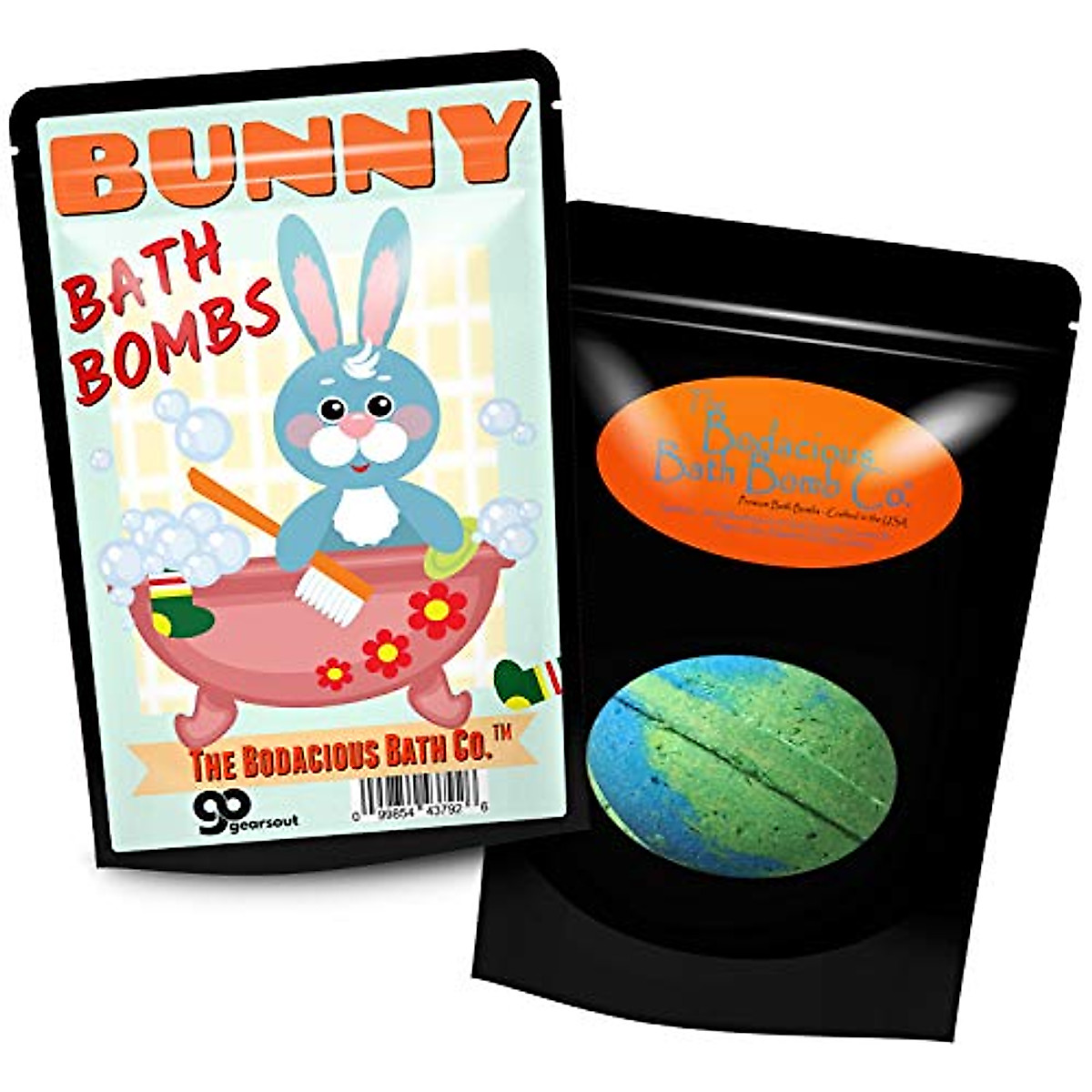 Gears Out Bunny Bath Bombs - Cute Rabbit Design - XL Bath Fizzers for Kids - Green and Blue, Mermaid Kiss Scent, 2 pk