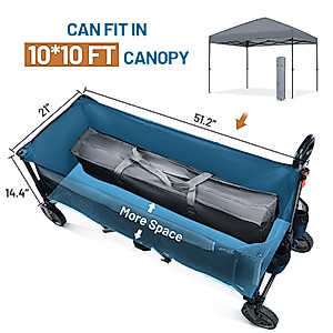 TIMBER RIDGE 51.2'' Extended Collapsible Wagon Cart with Cargo Net, 350LBS Heavy Duty Foldable Utility Wagon with Adjustable Handle, 250L Capacity Portable Cart for Camping Sports Shopping, Blue