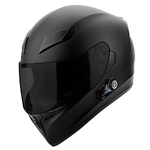 GDM Motorcycle Helmet with Bluetooth Headset - Medium (Matte Black, with Clear & Tinted Shields)