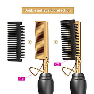 Hot Comb Hair Straightener Heat Pressing Combs - Ceramic Electric Hair Straightening Comb for Natural Black Hair Beard Wigs Holiday Gift