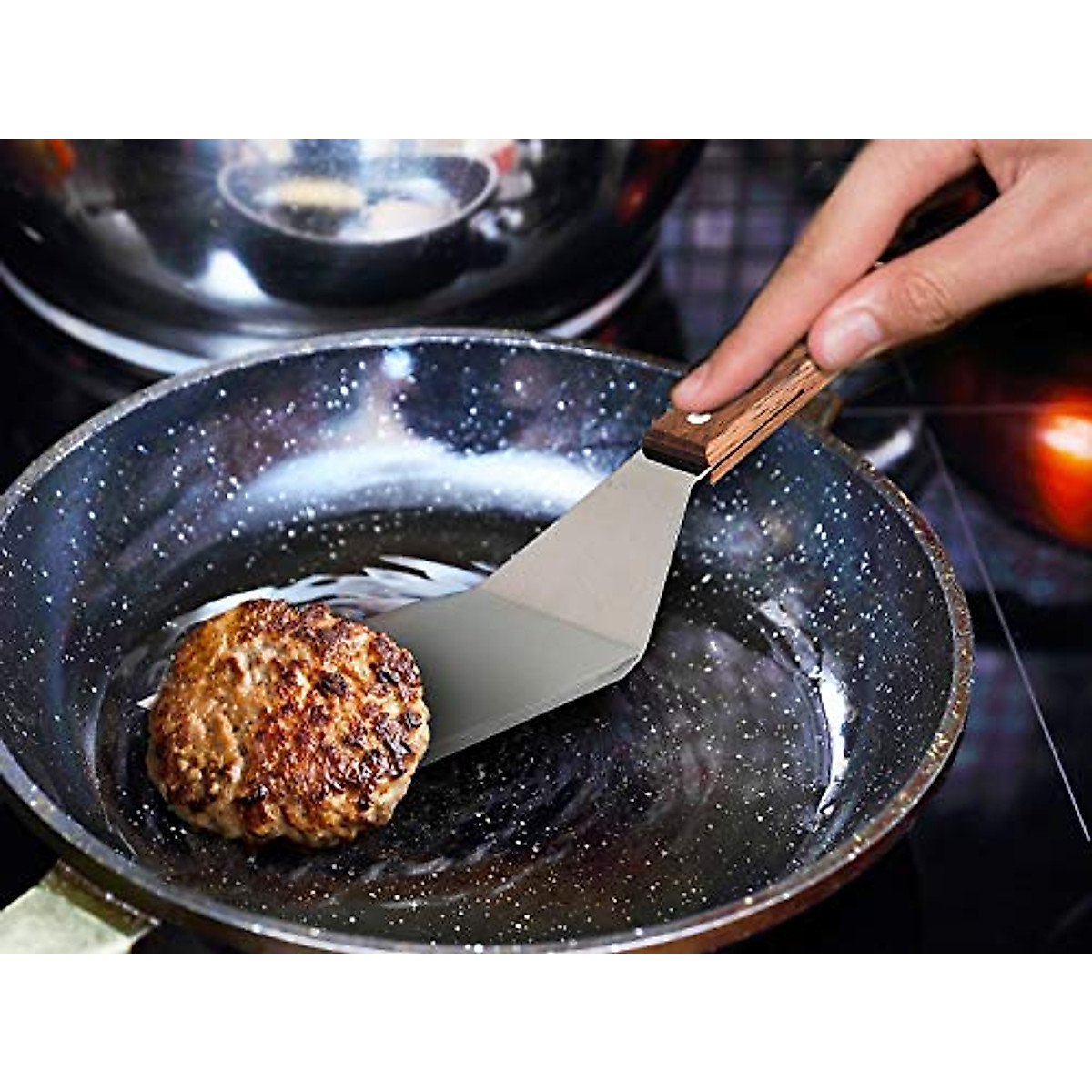 Homi Styles Metal Spatula with Beveled Edges | Stainless Steel cooking Spoon | Heavy Duty Turner for Skillets, Griddles & Grills | Great for Pancake Flipper, Fish, Eggs, Burgers, Omelet & More