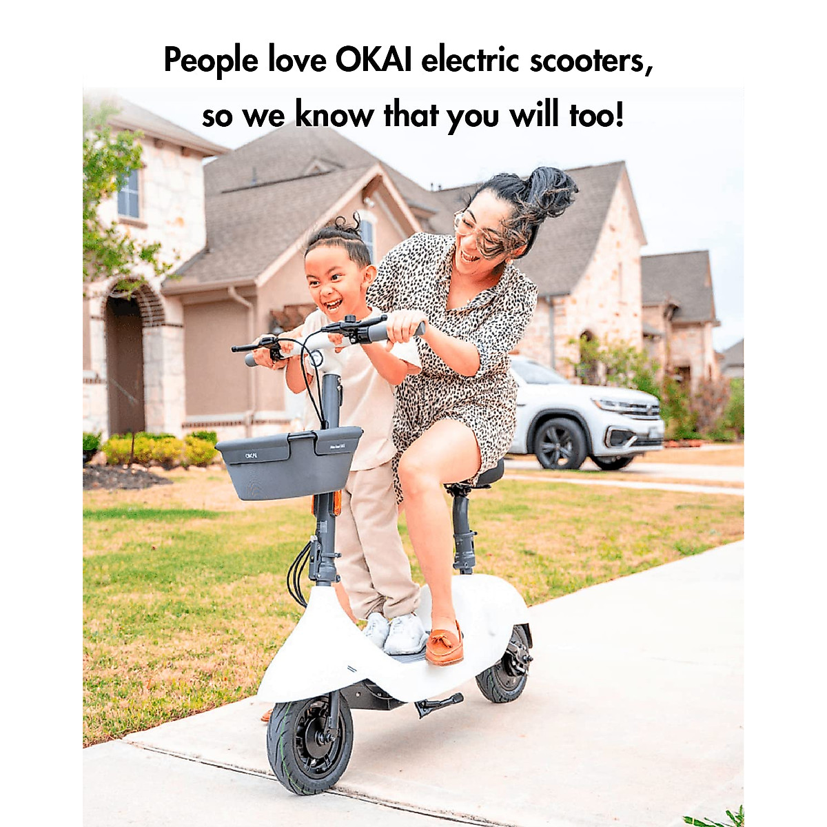 OKAI | Ceetle Pro | Electric Scooter with Seat | Up to 35 Miles Range | 15.5MPH | Stylish Moped Scooter | 10 inch Vacuum Tires | White | UL 2272 Certified