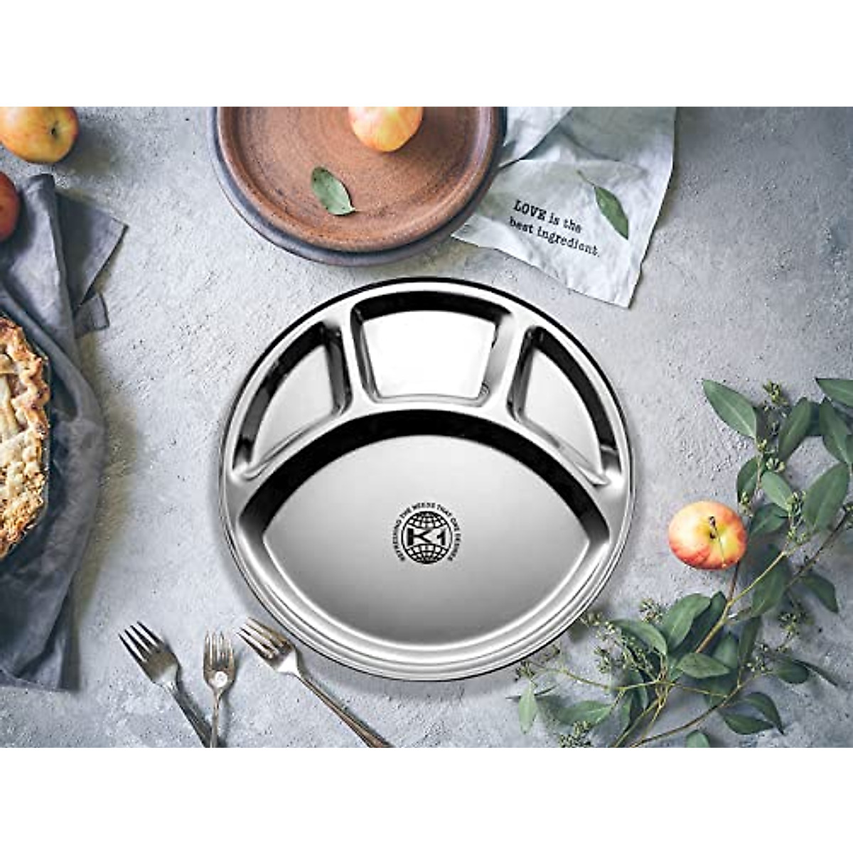 King International Stainless Steel Plates, Divided Dinner Plate Four Section Round Dinner Plates Set of 6, 11 Inches, Round Divided Dinner Plate, divided plates for adults, dinner plates