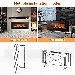 Tangkula 42 Inches Electric Fireplace, Freestanding & Wall-Mounted Electric Heater, 1400W Electric Fireplace with Timer, Remote Control, Touch Screen, 7 Flame Colors, Overheating Protection