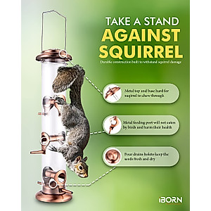 iBorn Metal Bird Feeders Brushed Copper Wild Bird Feeder for Outdoors Hanging All Metal Brushed Copper Finishing 14 Inch 6 Port(Seed is not Included)