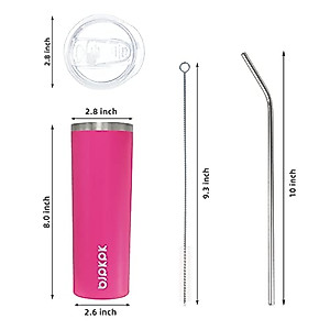 BJPKPK 20 oz Skinny Tumbler with Lid Slim Insulated Travel Coffee Cup Stainless Steel Thermal Mug,Pink