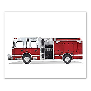 Fire Truck Decor - Set of 6 Prints // Firetruck Nursery Posters // Fire Engine Birthday Party Decoration // Transportation Wall Art for Boy Toddler Bedroom Picture // Ambulance // Rescue (8x10, Set 6)