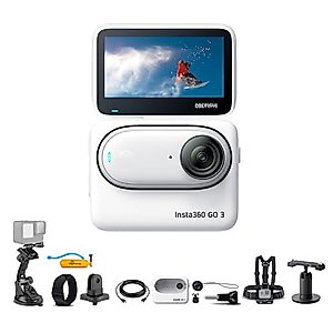 Insta360 GO 3 64GB Tiny Mighty Action Camera, Weighs 35g, Waterproof, Stabilization, POV Capture, with Charge Case and Wearable Camera Accessories + Mount Adapter + 50-in-1 Accessory Kit