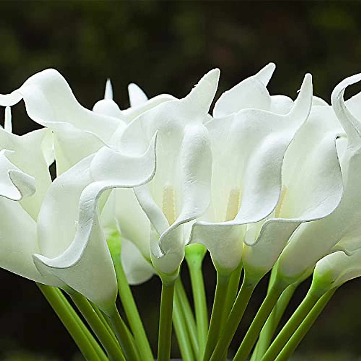 ENOVA FLORAL 20 Pieces Real Touch Lilies Artificial Flowers with Vase, Faux Calla Lily Flowers Arrangement with Faux Water in Glass Vase for Dining Table Decor, Wedding Centerpieces (White)