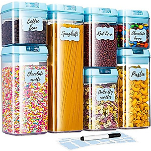 Airtight Food Storage Containers for Kitchen & Pantry Organization and Storage (7 Pack) - BPA Free Plastic Food Containers with Lock Lids - Sugar, Flour, Pasta & Cereal Canister with Labels & Marker