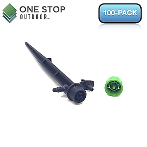(100-PACK) - 1/4" Inch Universal 360* Degree Drip Emitter On 5" Stake - Adjustable Flow 0-18.5 GPH Fit 1/4 (4-7mm) Drip Irrigation Tubing - Professional Grade Drippers for Drip Irrigation