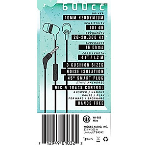 Wicked Audio Drive 600cc Earbuds with Enhanced Bass, (Mint)
