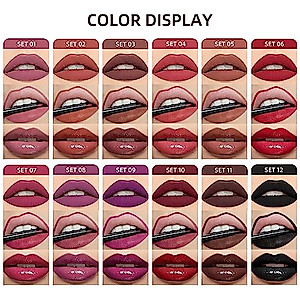 MAEPEOR All In One Lip Kit 3 In 1 Smooth Lipliner Lipgloss and Lipstick Set with Matte Velvet Liquid Lipstick Hydrating Moisturizing Lip Gloss and Creamy Lip Liner (Kit 12, Black Magic)