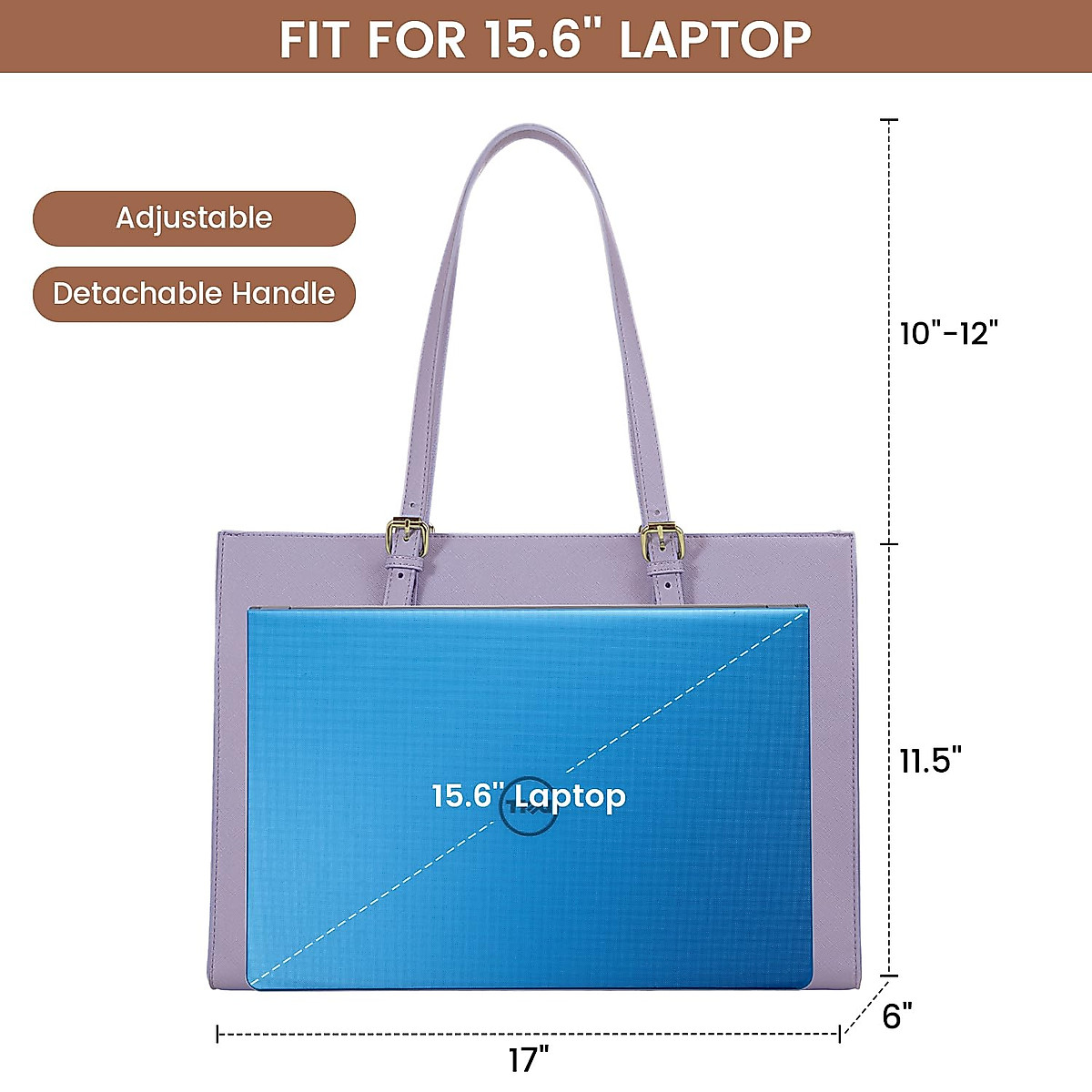 LOVEVOOK Laptop Bag for Women, Fashion Works Computer Tote Bag, 15.6-Inch Large Capacity Shoulder Bag Set with Clutch Purse, Professional Business Briefcase for Office Lady, 2PCs, Light Purple