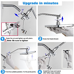 CyberWater 12 Inch Shower Head with Handheld Spray Chrome Built-in Power Wash Mode 3-way Diverter with Pause Setting, Adjustable Extension Shower Arm, 71 Inches Stainless Steel Hose