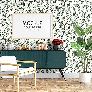 Erfoni Leaf Peel and Stick Wallpaper Green Contact Paper 17.7"x 118.1" Green Leaves Self Adhesive Wallpaper Removable Wallpaper for Cabinets Decor